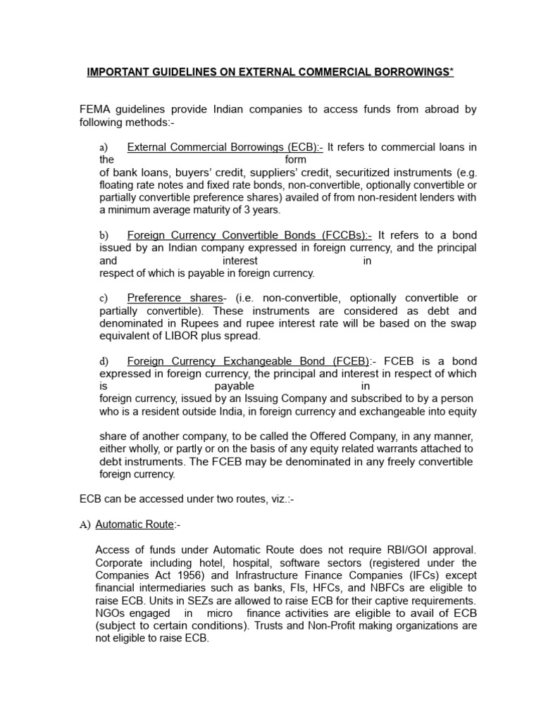 Guidelines for External Commercial Borrowings | PDF | Debt | European Central Bank
