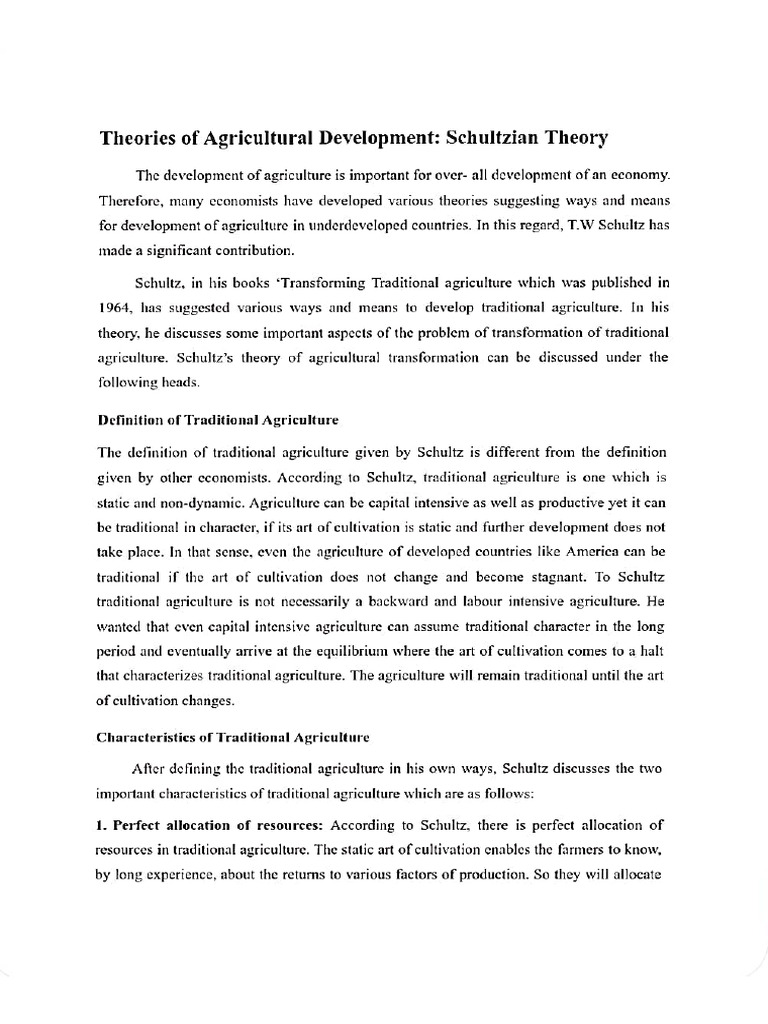 Agriculture Economics Unit 2- Schultz Model | PDF