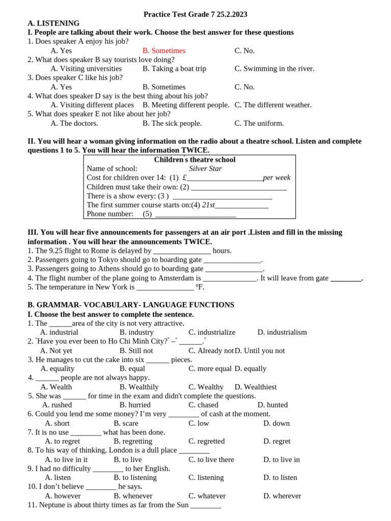 Practice Test Grade 7 25.2.2023 | PDF