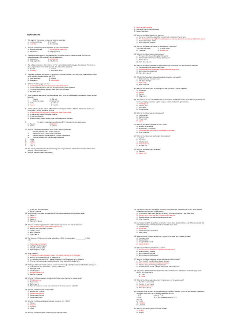 Biochemistry Answer Key-PINK PACOP PDF | PDF | Dna | Nucleotides