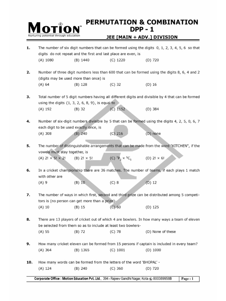 24. Permutation & Combination DPP (1) | PDF
