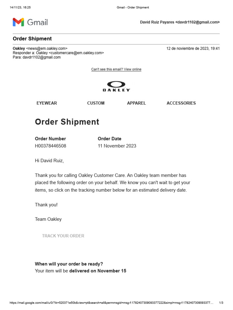Order Shipment Oakley Lente Repuesto | PDF | Sunglasses | Glasses