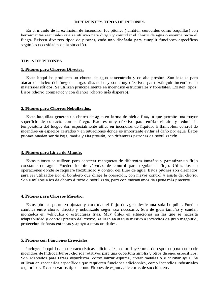Tipos de Pitones en Extinción de Incendios | PDF | Medición de flujo ...