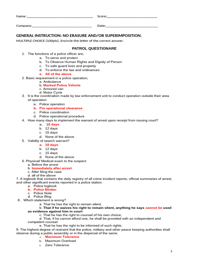 COMPRE EXAM With Answer Key | PDF | Traffic | Police