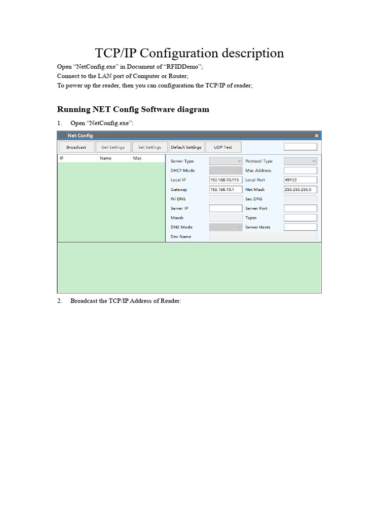 TCP/IP Setup for RFID Reader | PDF