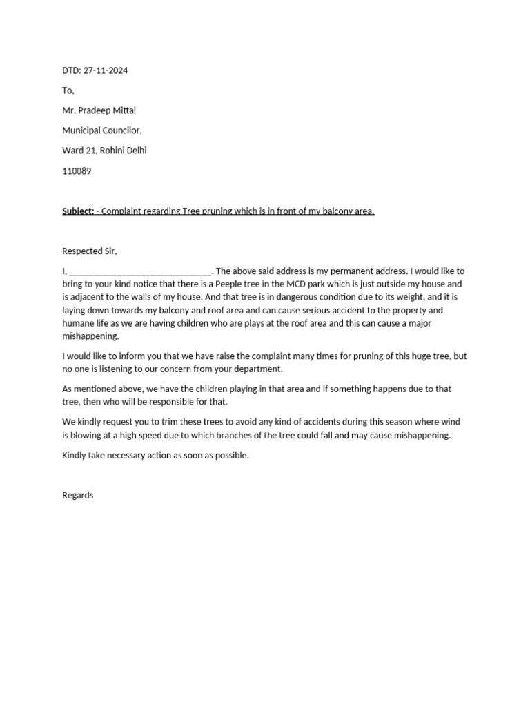 Prunning Sample Letter | PDF