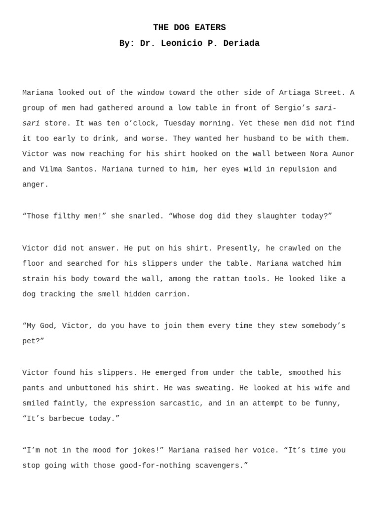 THE DOG EATERS by Leonicio Deriada | PDF