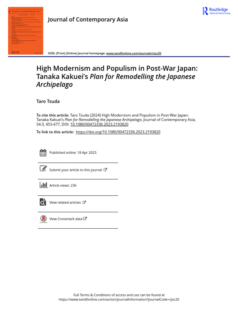 High Modernism and Populism in Post-War Japan Tanaka Kakuei s Plan for ...