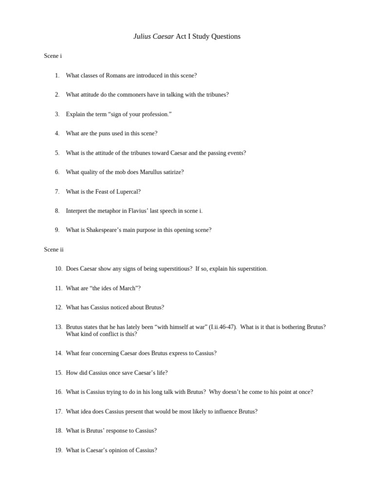 Julius Caesar Acts I-III Study Questions | PDF | Julius Caesar