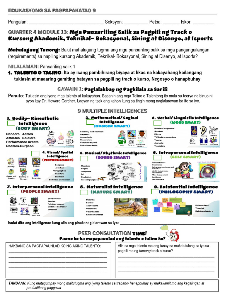EsP9 M13 Worksheet SEYRAH | PDF