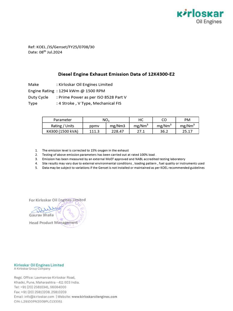 1 - 1500 kVA - CAQM Emission | PDF