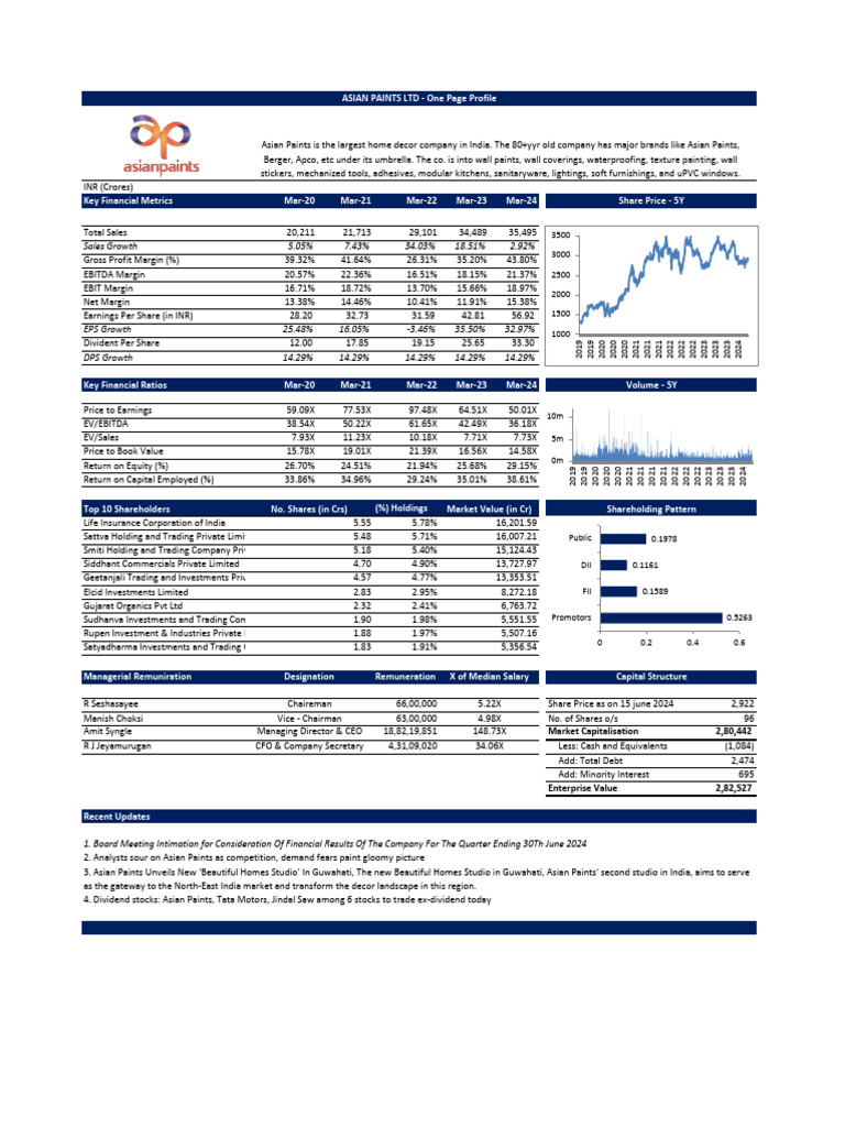 Asian Paints Ltd Financial Overview 2024 | PDF | Cost Of Capital ...