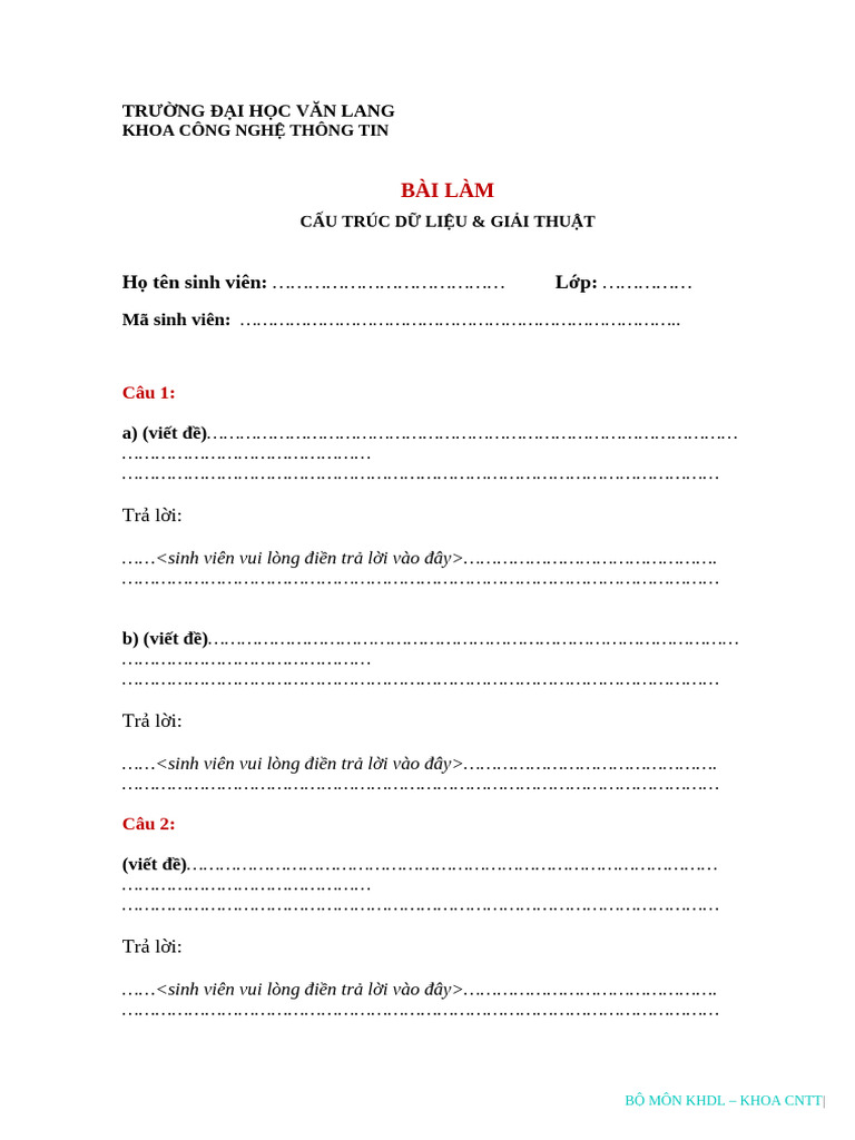 File làm bài thi Word - CTDL GT HK223 | PDF