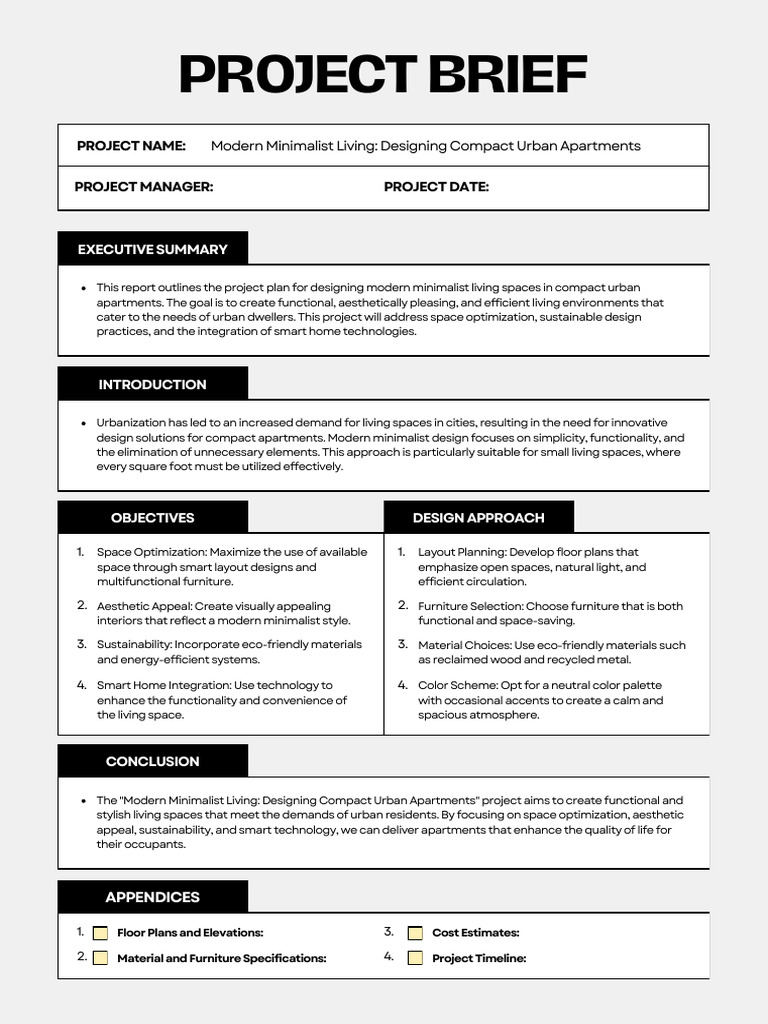 Black and Grey Minimalist Modern Porject Brief Report - PDF 4 | PDF ...