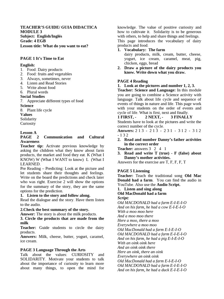 Grade 4 English Food Lesson Plan | PDF | Lunch | Noun