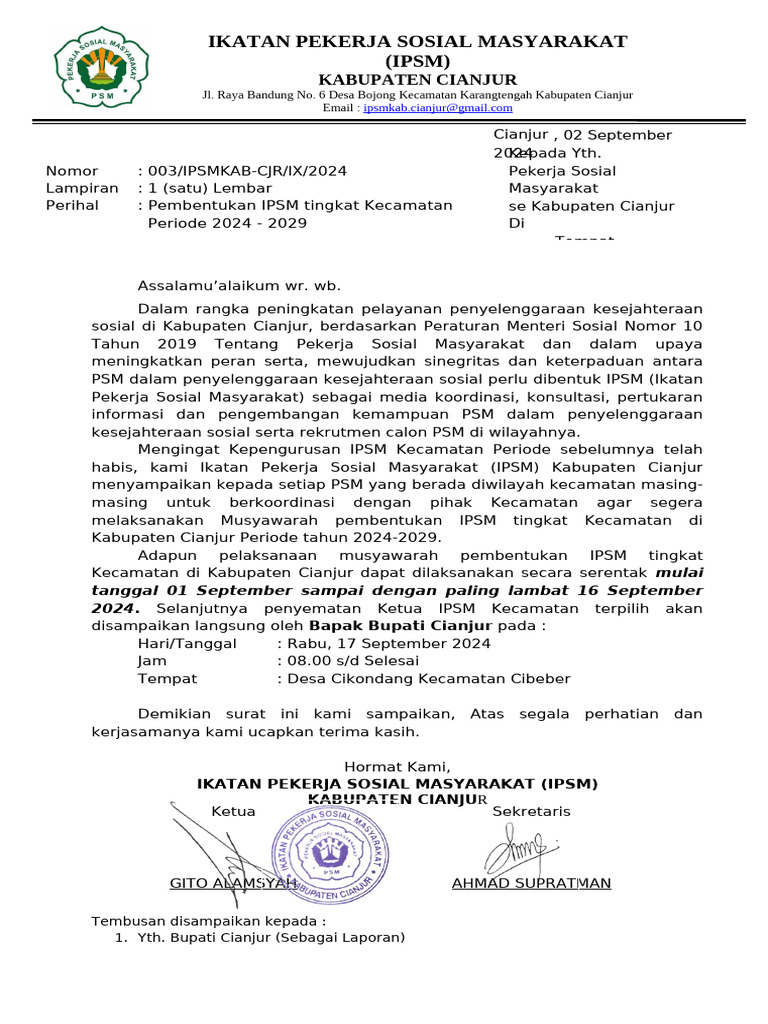 Surat Pembentukan Ipsm Kec | PDF