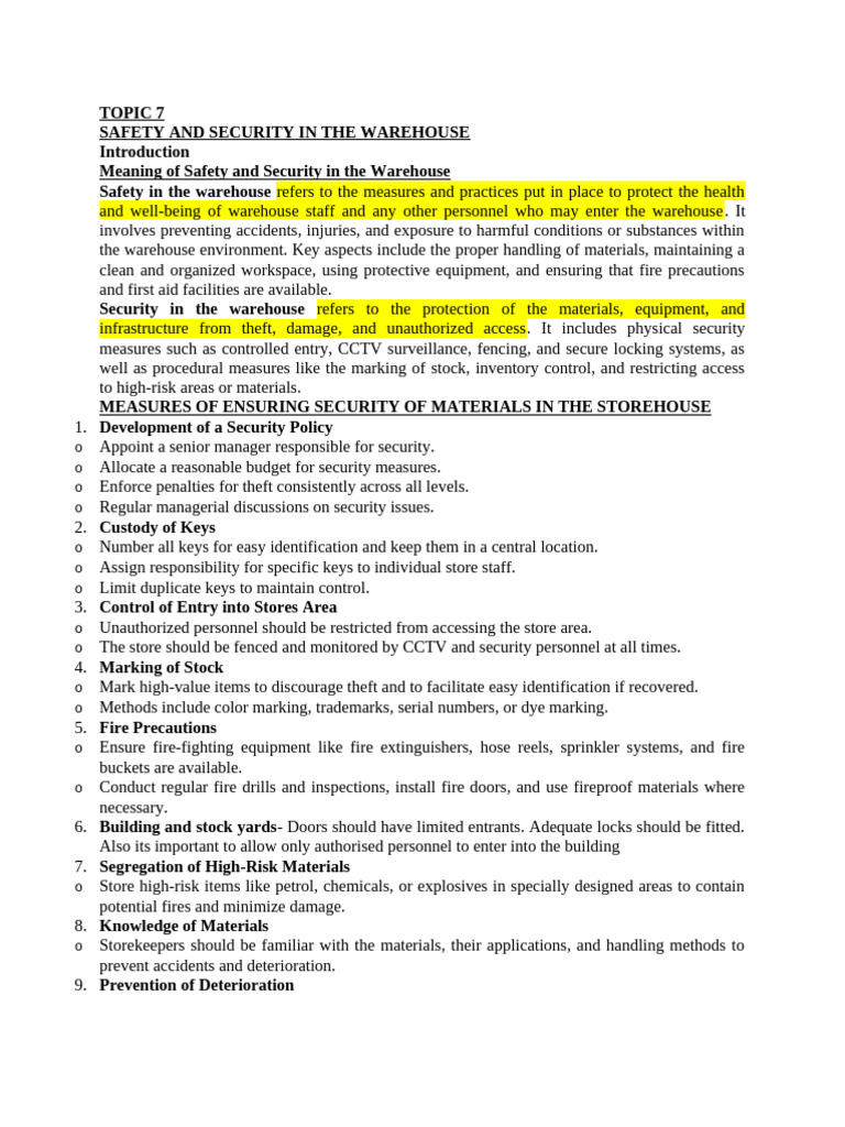 Warehouse Safety and Security Measures | PDF | Warehouse | Occupational Safety And Health