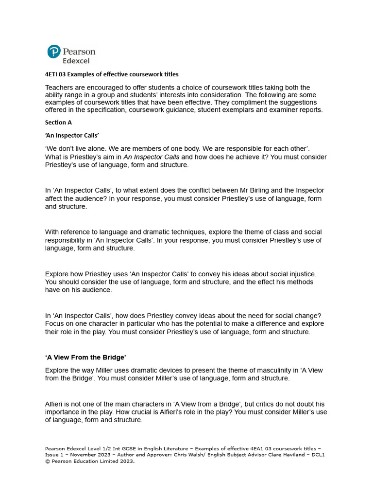 Effective GCSE English Literature Coursework Titles | PDF | The ...