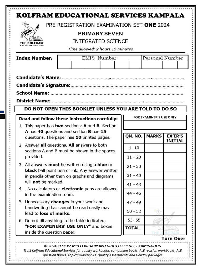 STANDARD KOLFRAM P7 Pre Registration SET I Science 2024 | PDF | Blood ...