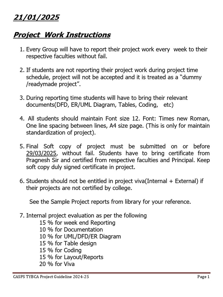 Project Work Instructions 2024-25 | PDF