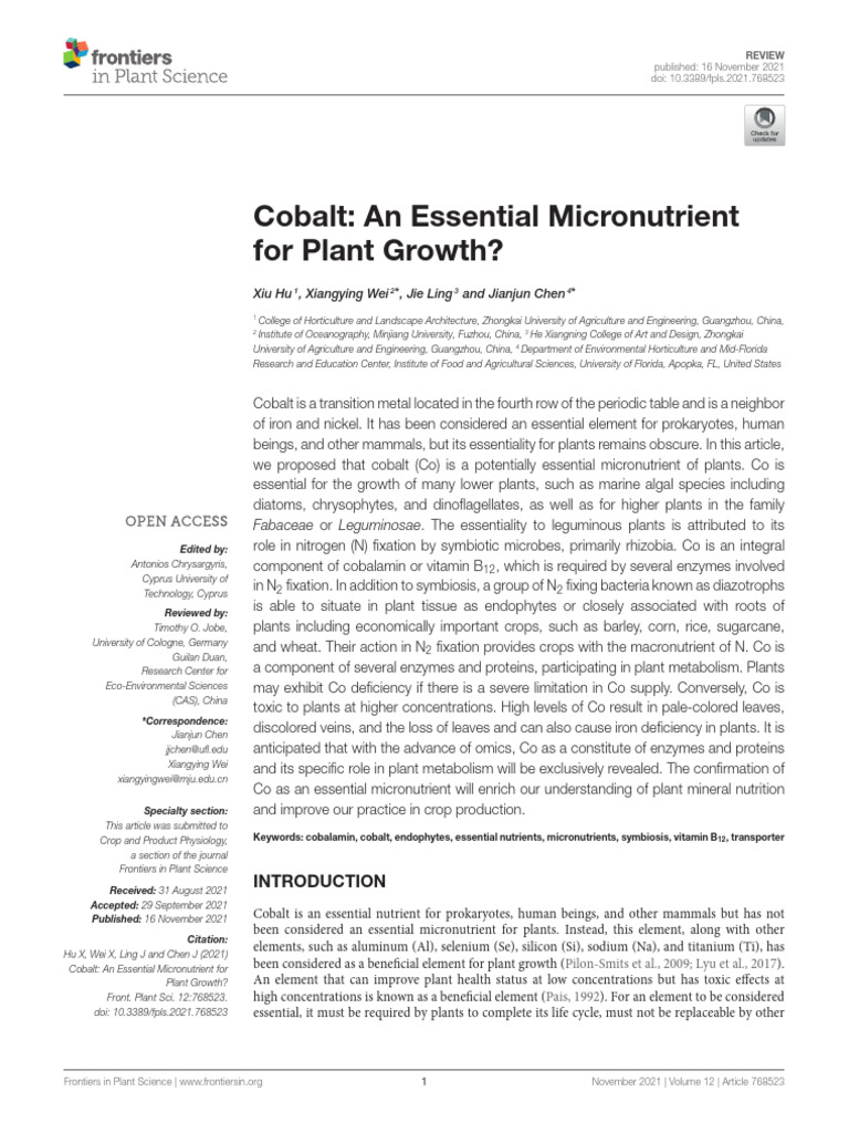 Fpls 12 768523 | PDF | Plant Nutrition | Vitamin B12