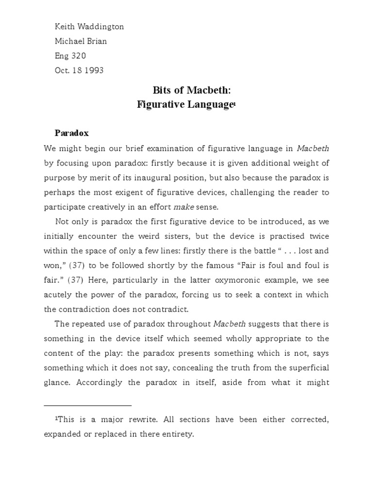 Paradoxes and Figurative Language in Macbeth | PDF | Macbeth | Deception