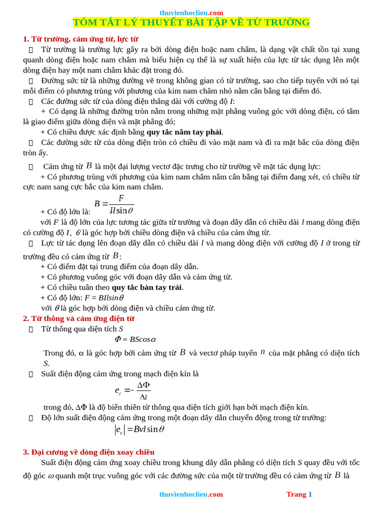 Tom Tat Ly Thuyet Bai Tap Ve Tu Truong | PDF