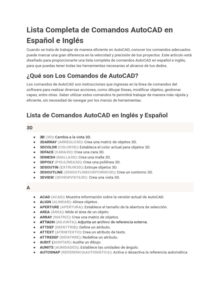 Lista Completa de Comandos AutoCAD en Español e Inglés | PDF | Cad ...
