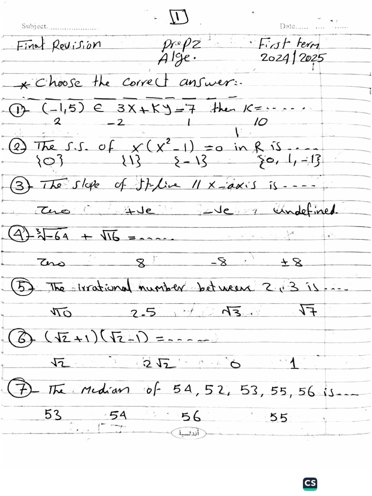 Final Revision Prep 2 Alg.20242025 | PDF