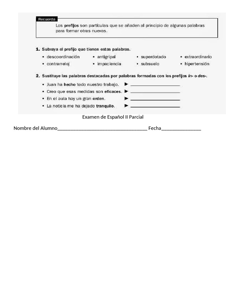Examen Parcial Español II | PDF