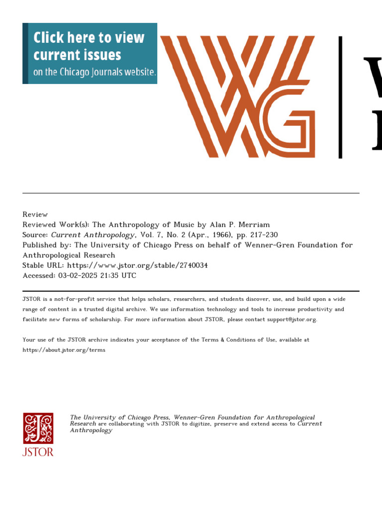 CurrentAnthropology-1966 | PDF | Musicology | Concept