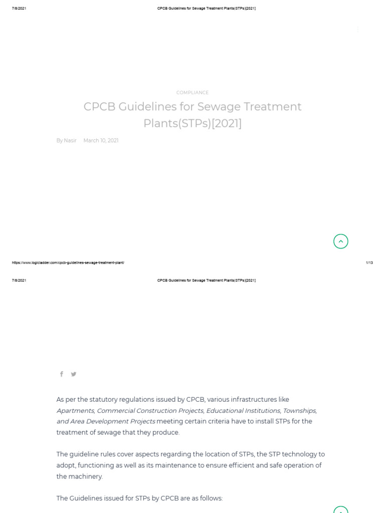 CPCB Guidelines For Sewage Treatment Plants (STPS) (2021) | PDF ...