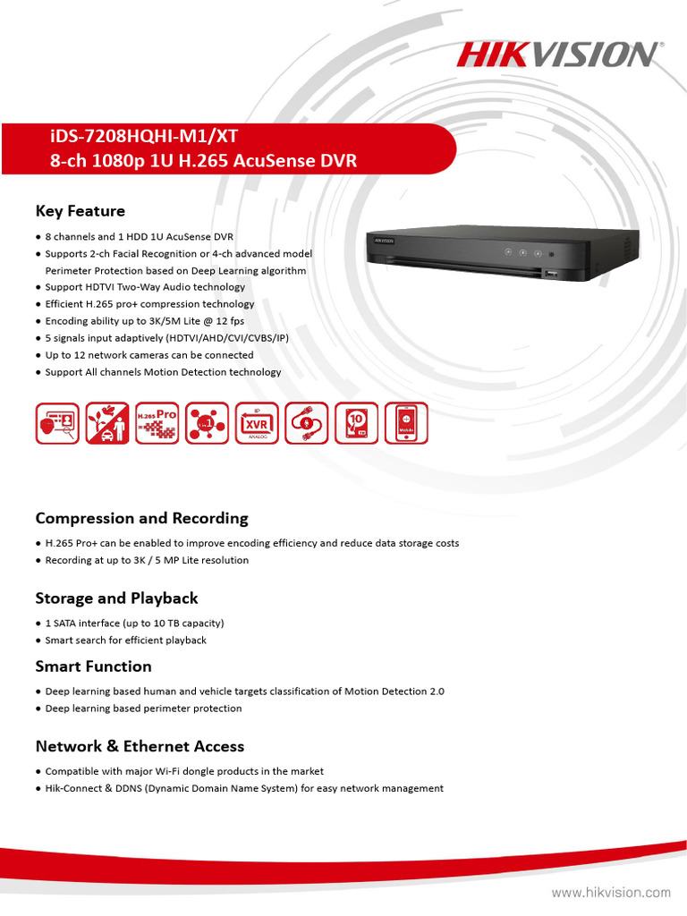 Datasheet of iDS 7208HQHI M1 - XT - V4.75.100 - 20240403 | PDF | Frame Rate | Hdmi