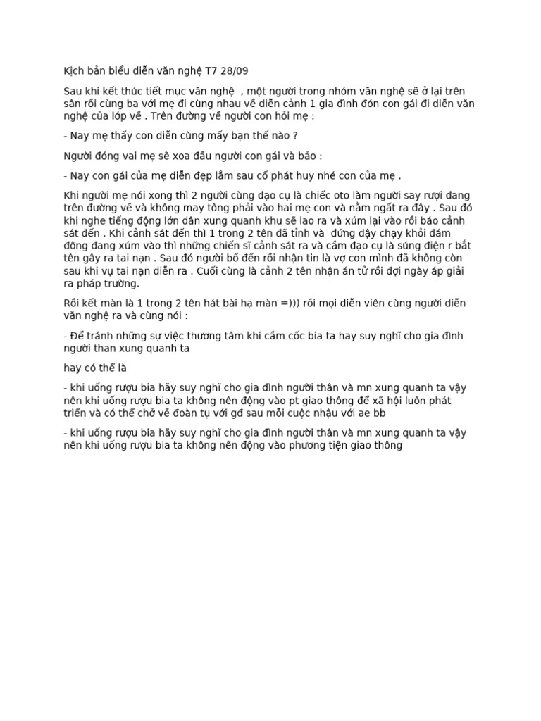 Kịch Bản Biểu Diễn Văn Nghệ T7 28 - Copy | PDF