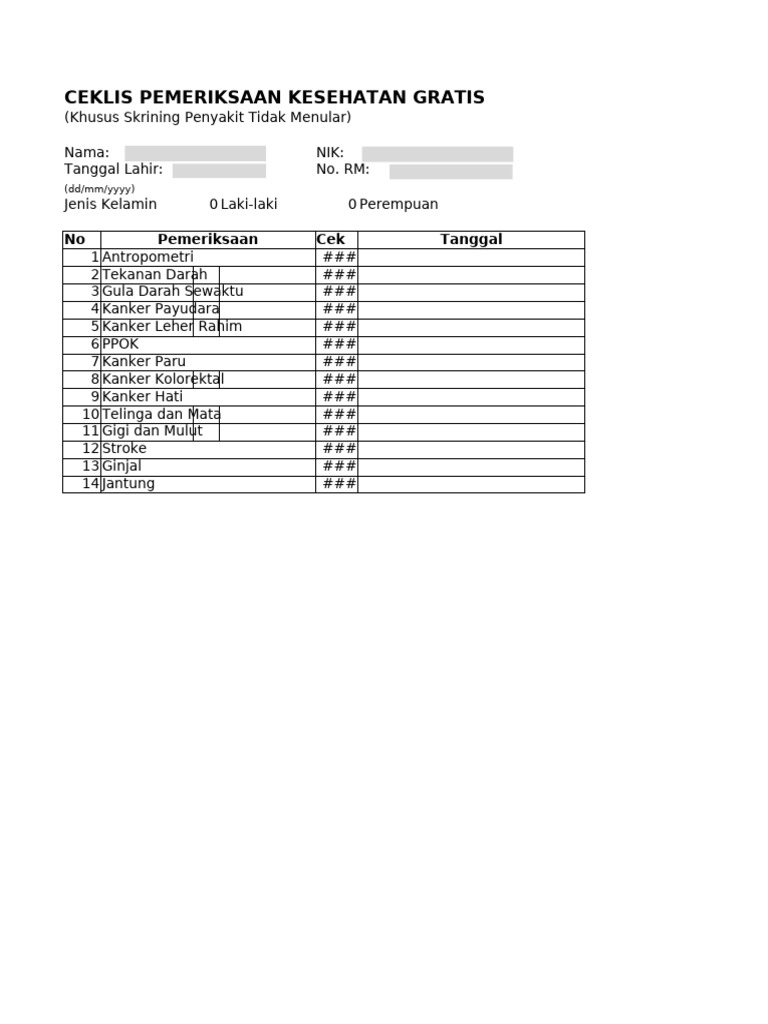 Contoh Daftar Tilik PKG PTM | PDF