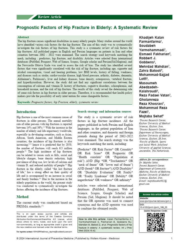 Prognostic Factors of Hip Fracture in Elderly | PDF | Osteoporosis ...