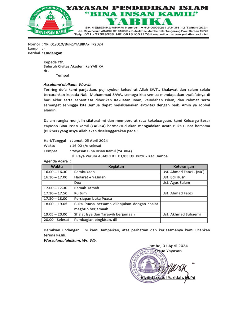 Undangan Buka Puasa Bersama YABIKA | PDF