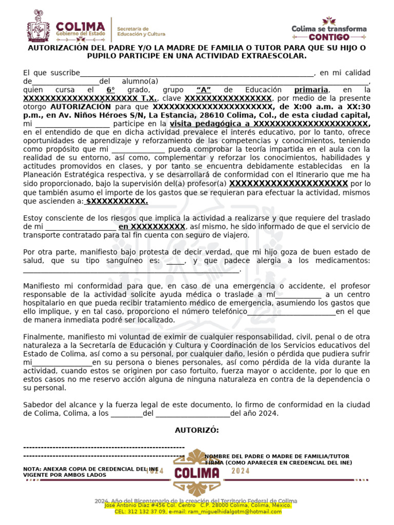 Permiso Salida Editable | PDF | Aprendizaje