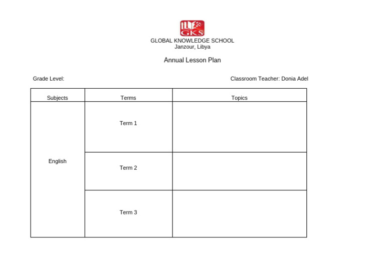 Annual Lesson Plan For Classroom Teachers | PDF