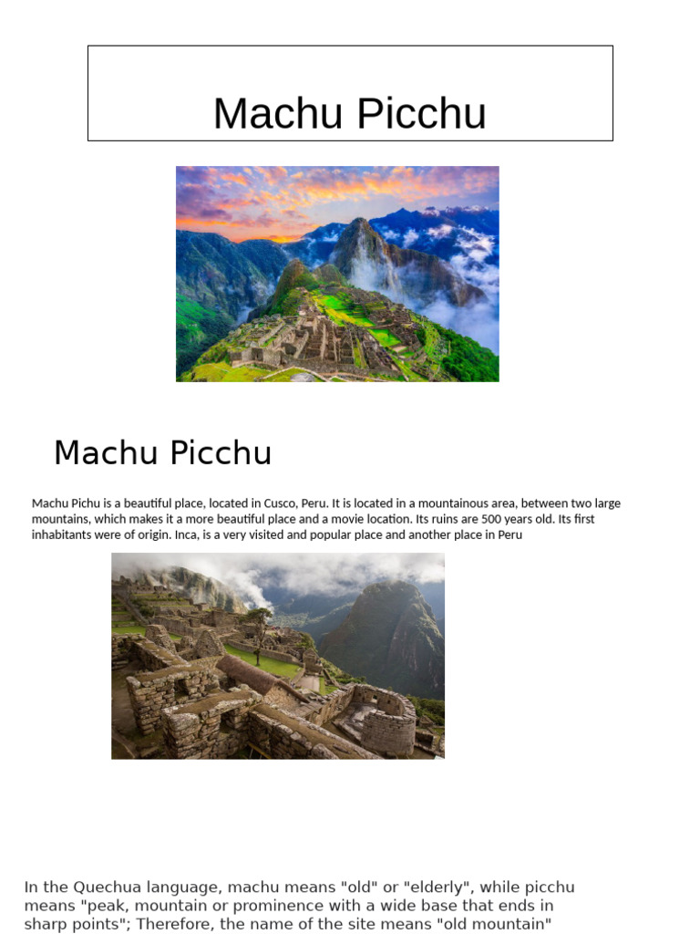 Machu Picchu Presentacion de Ingles de Karen | PDF | Machu Picchu | Pre ...