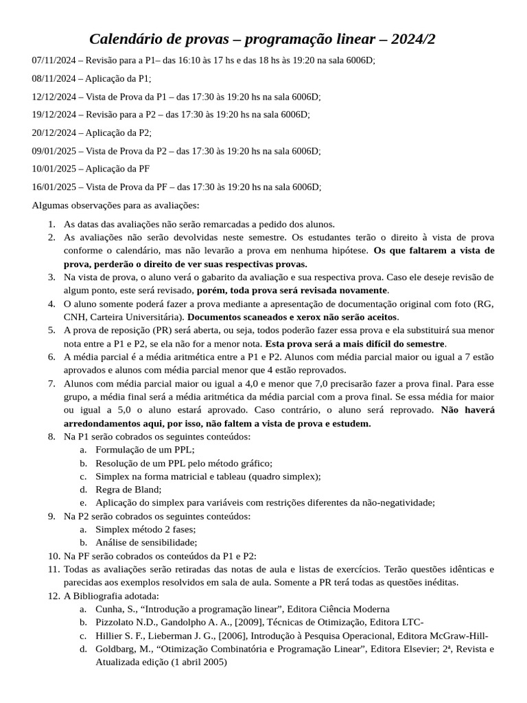 Calendario Provas 2024-2 | PDF