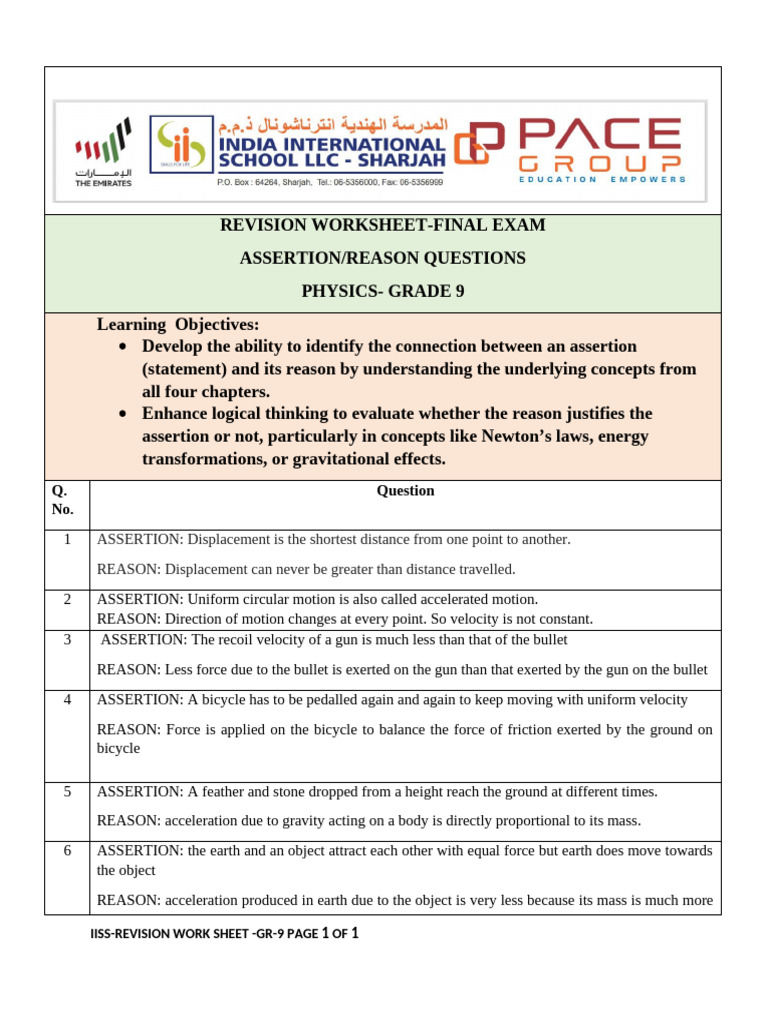 GR 9 - Revision Worksheet A - R Questions | PDF | Force | Mechanics