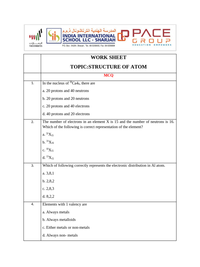 Worksheet-2-Structure of Atom (1) (1) | PDF | Atoms | Atomic Nucleus