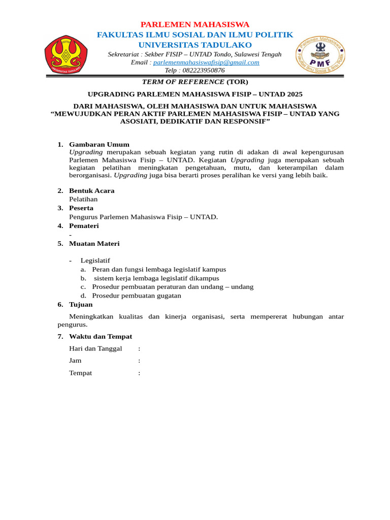 Upgrading Parlemen Mahasiswa FISIP 2025 | PDF