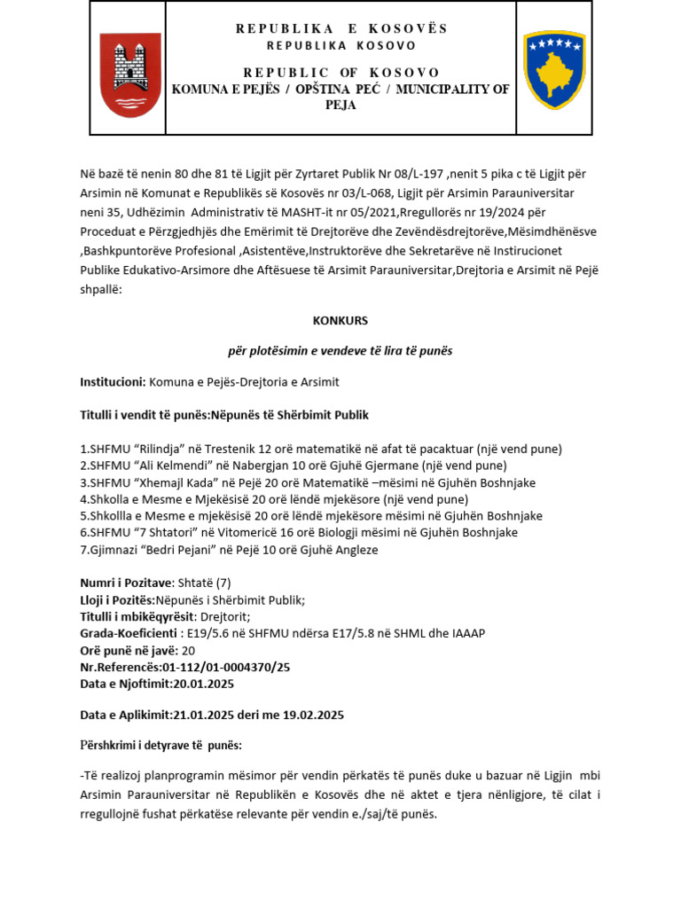 Konkursi Janar 2025 Ne Arsim 1 1 | PDF