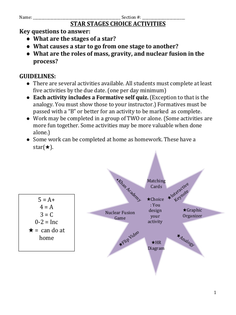 Star Stages Activities and Guidelines | PDF | Stars | Physical Sciences