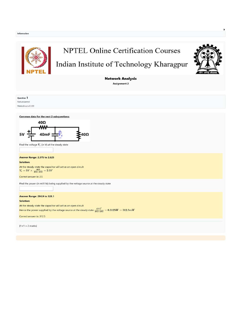 NPTEL_ Network _Quiz02 | PDF | Electrical Network | Capacitor