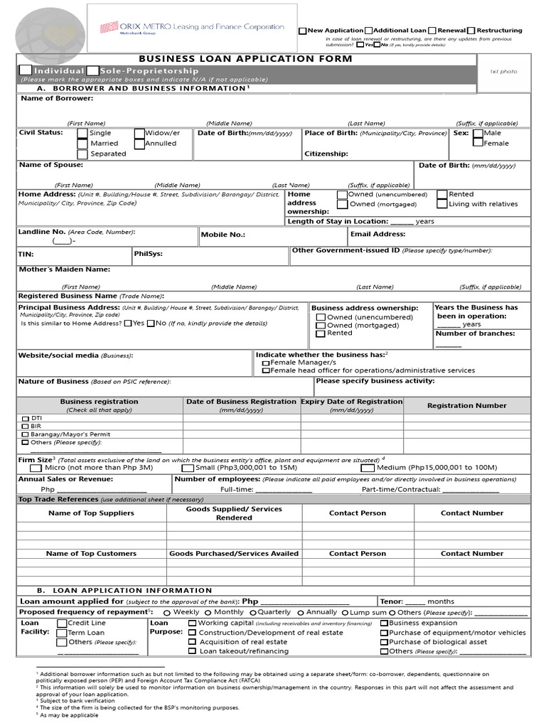 Omlf-Application Form Sole Prop | PDF | Loans | Credit
