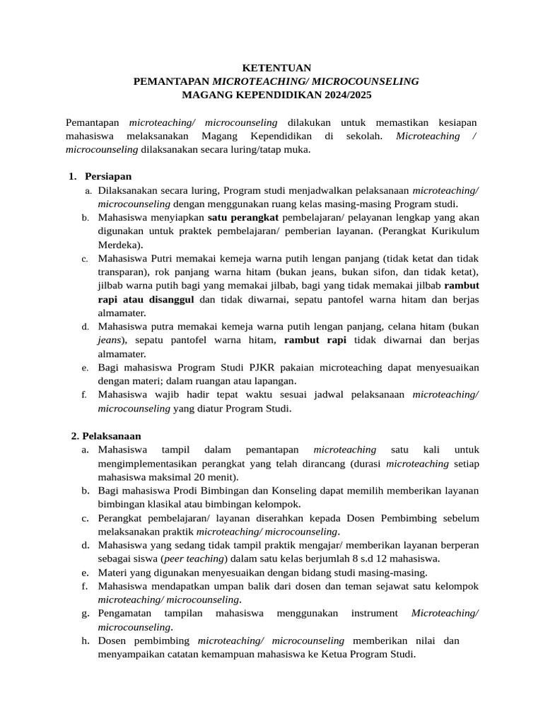 Ketentuan Pemantapan Microteaching - 2025 | PDF