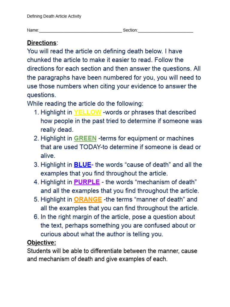 Defining Death Article | PDF | Death | Bleeding